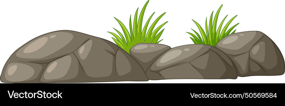 Cartoon stones and grass on a white background Vector Image