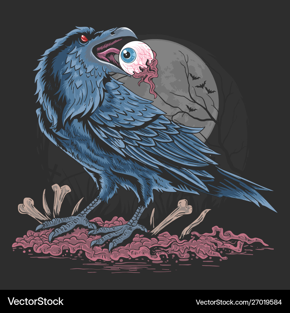 Crow bird eat eyes artwork Royalty Free Vector Image
