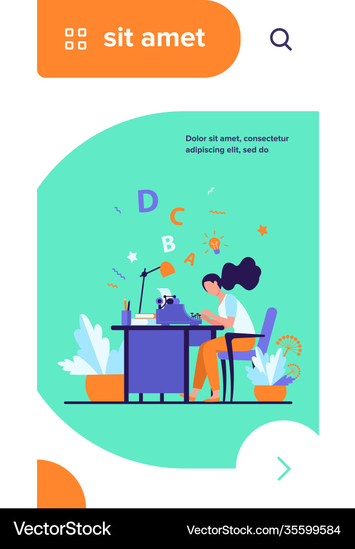 Female writer using retro typing machine Vector Image