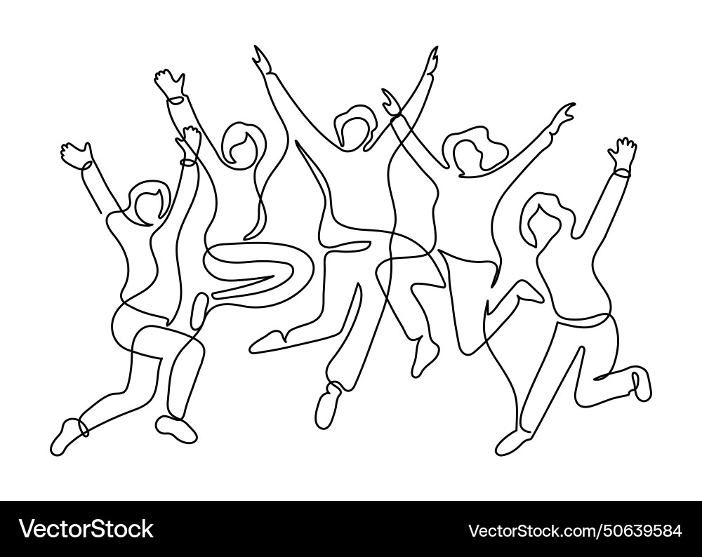 Happy group of people jumping continuous one line Vector Image