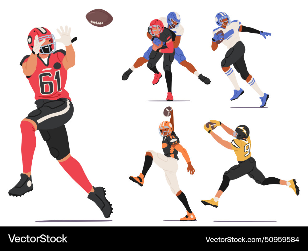 Rugby players characters tackle pass kick Vector Image