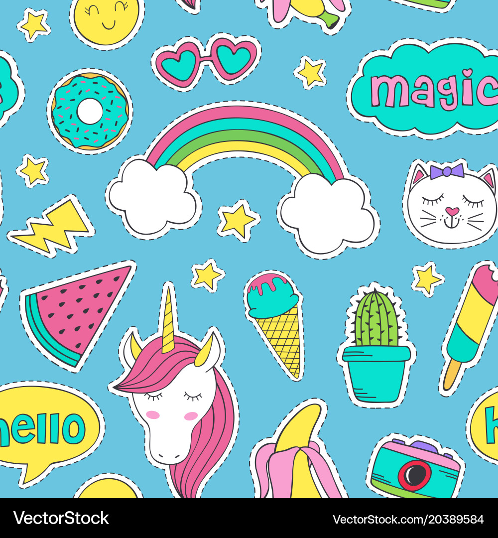 Seamless pattern with cute stickers for girl Vector Image