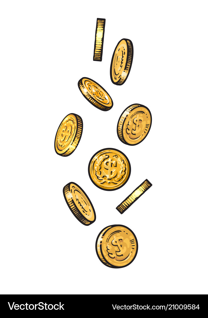 Sketch of falling gold coins Royalty Free Vector Image