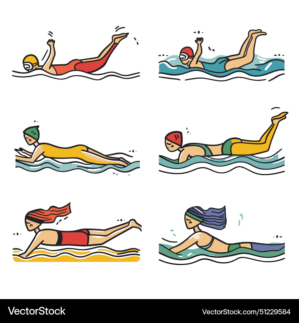 Swimmers cartoon performing different swimming Vector Image