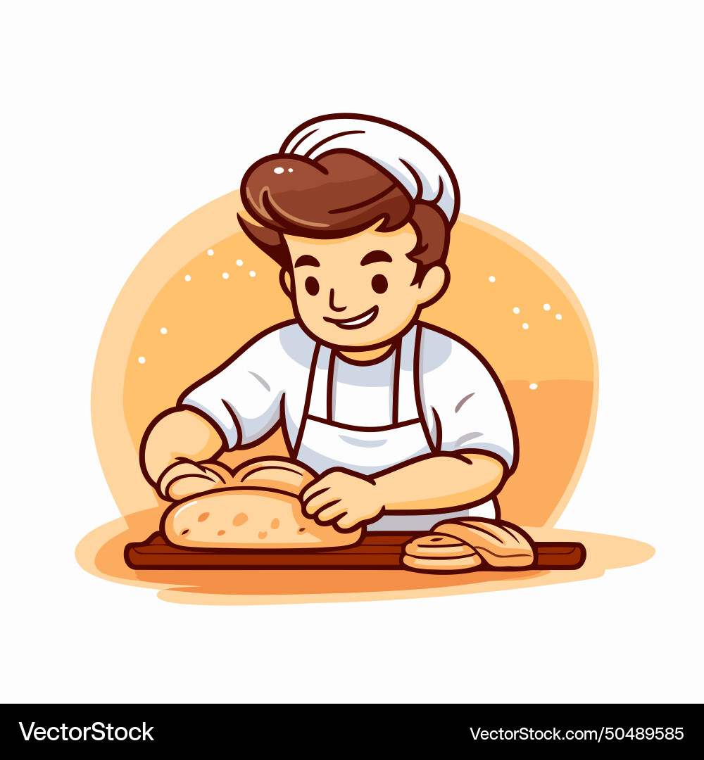 Baker boy kneading bread in cartoon style Vector Image