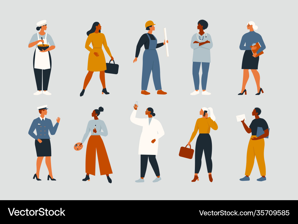 Collection women people workers various Royalty Free Vector