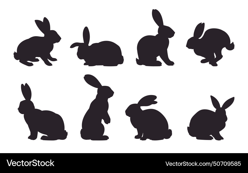 Easter bunny silhouettes cute monochrome spring Vector Image