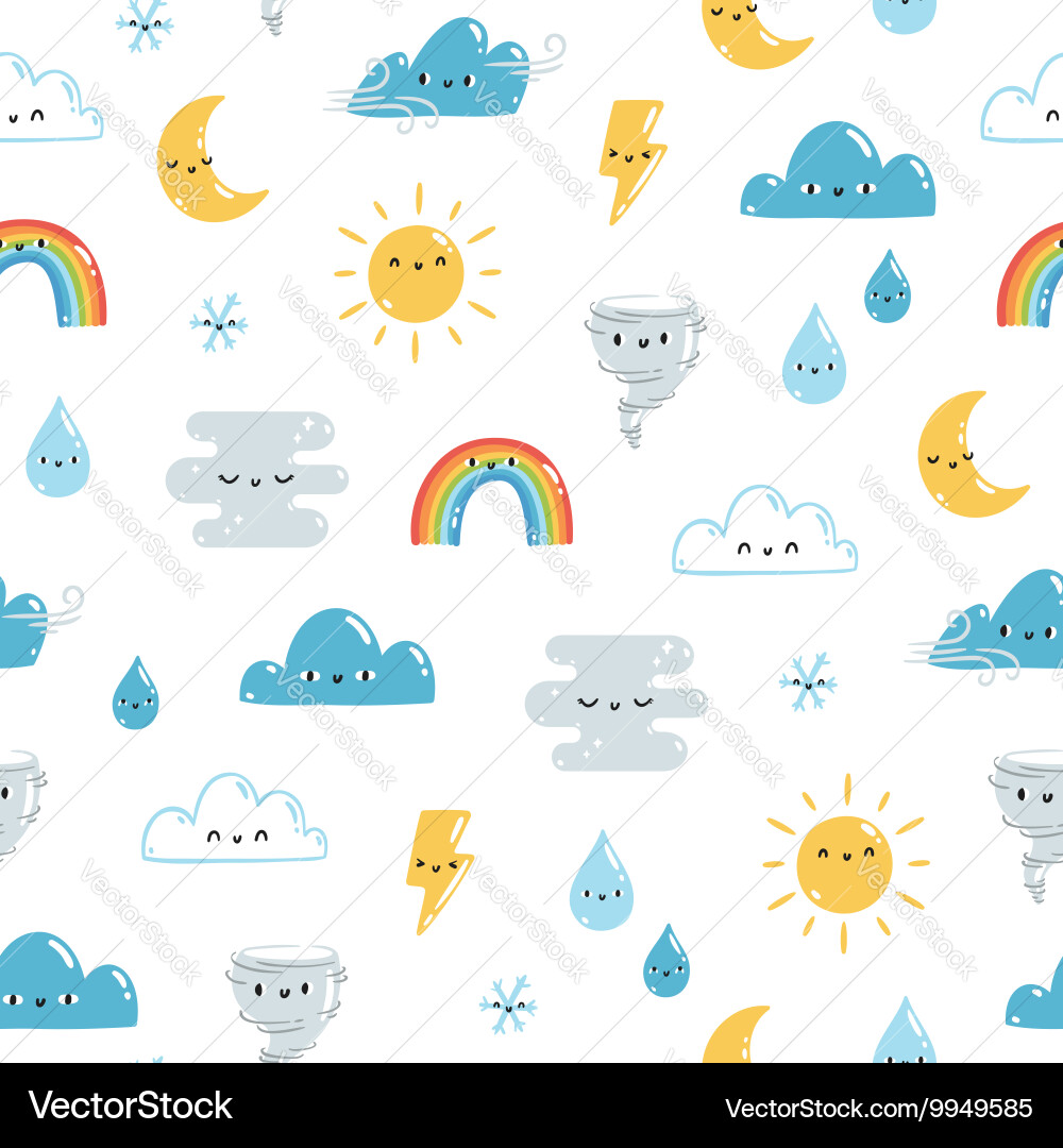 Fun weather pattern on white background Royalty Free Vector