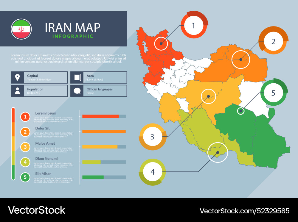 Iran map infographics flat design Royalty Free Vector Image