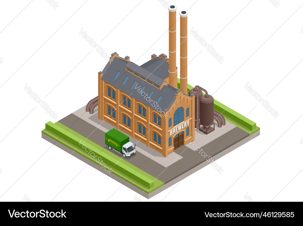 Isometric old brewery facade beer factory Vector Image