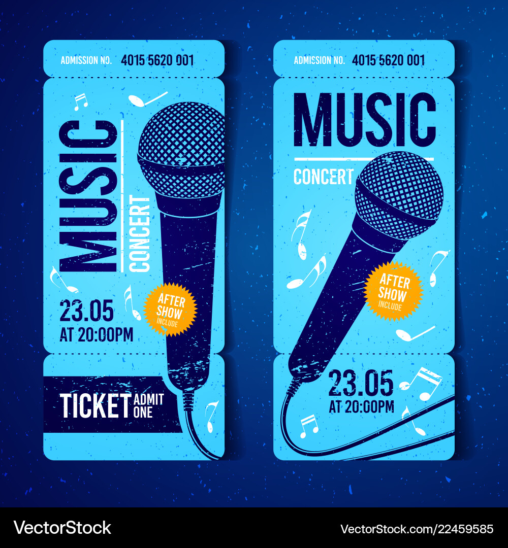 Music concert ticket template with microphone Vector Image