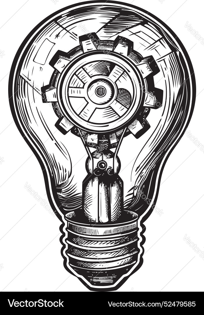 Steampunk gear glow bulb icon brass Royalty Free Vector