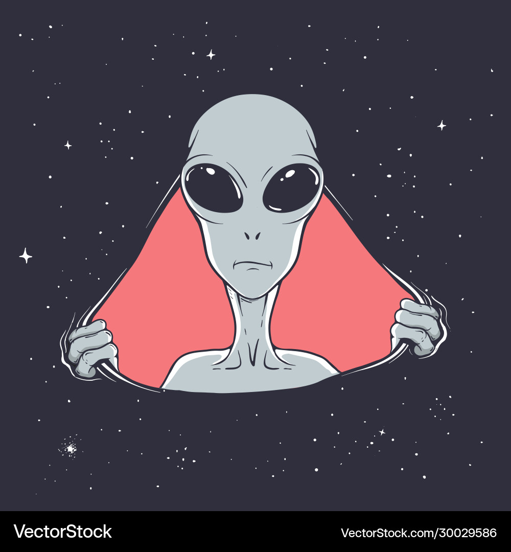 Alien breaks through a hole into space Royalty Free Vector