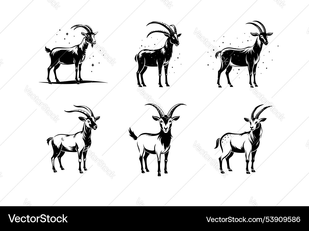 Big horned goat collection iconic logos dynamic Vector Image