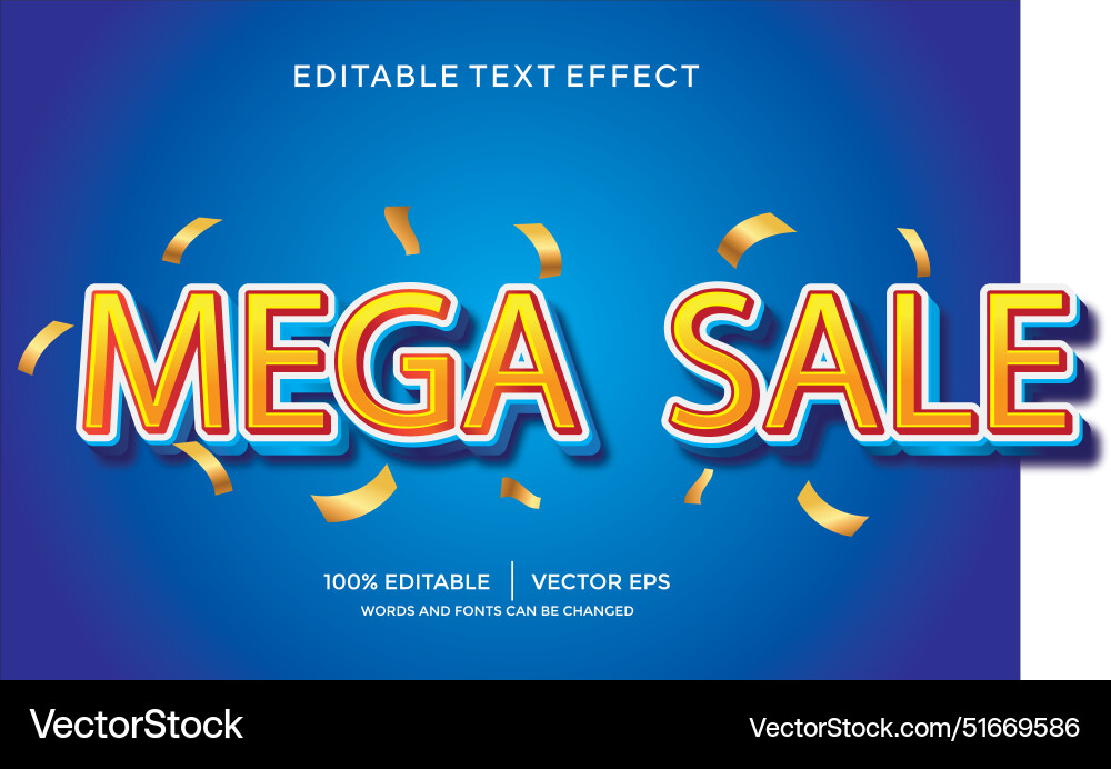 Editable mega sale text effect with modern style Vector Image