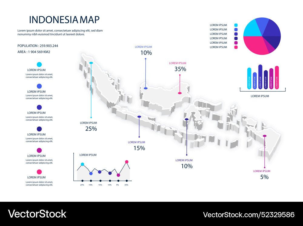 Isometric indonesia map infographics Royalty Free Vector