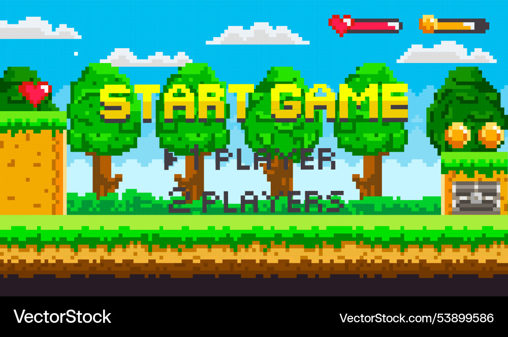 Retro 8-bit style game start screen with start Vector Image