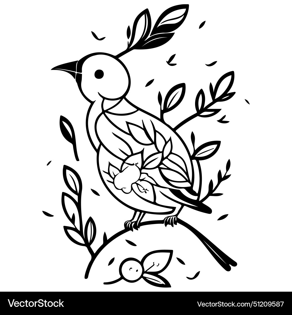 Bird flower sketch hand draw Royalty Free Vector Image