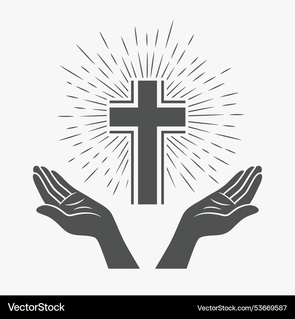 Black and white open hands with cross divine Vector Image