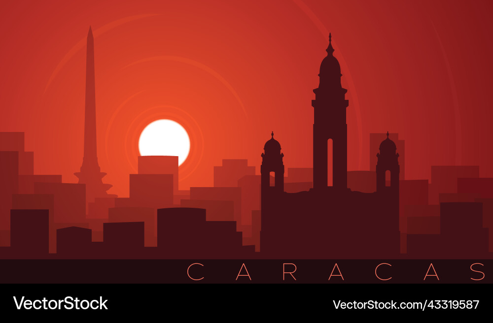 Caracas low sun skyline scene Royalty Free Vector Image