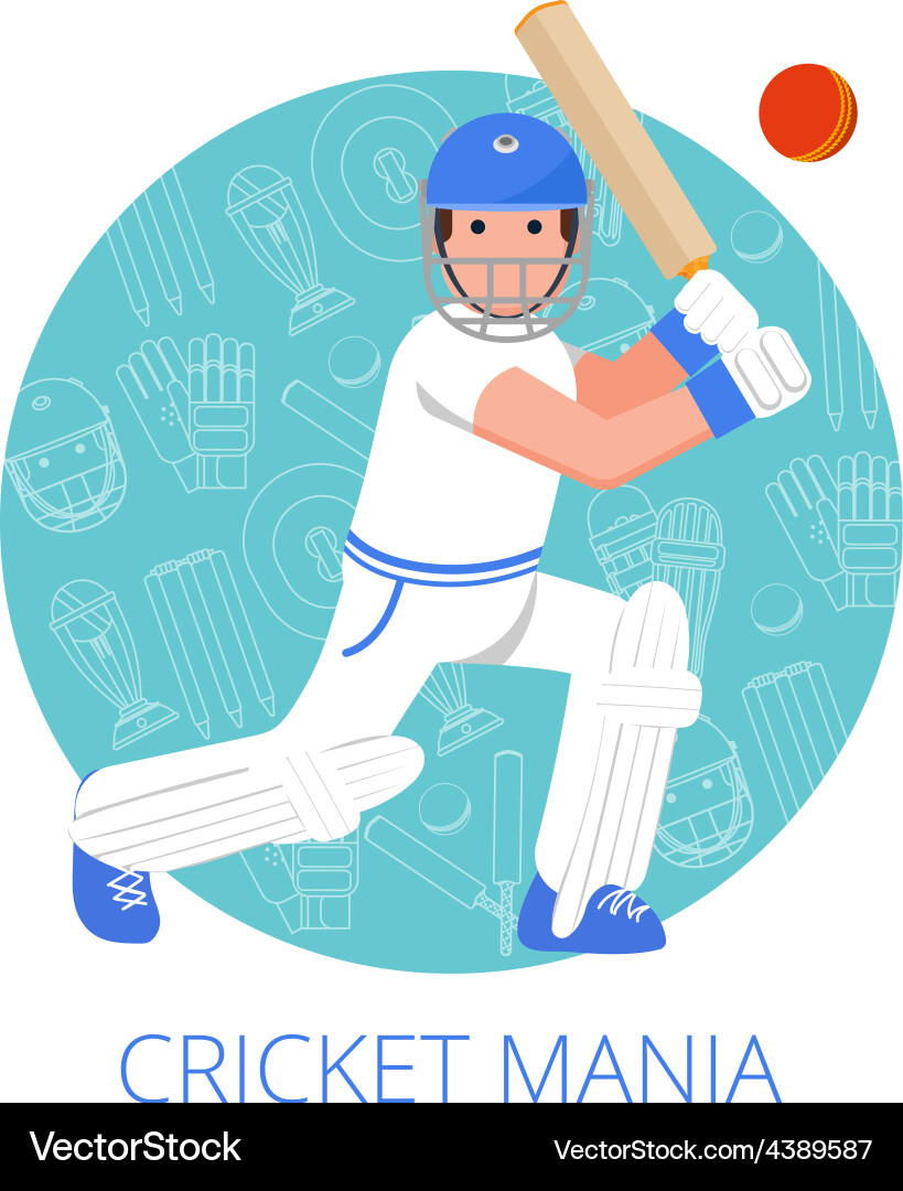 Cricket player icon poster print flat Royalty Free Vector