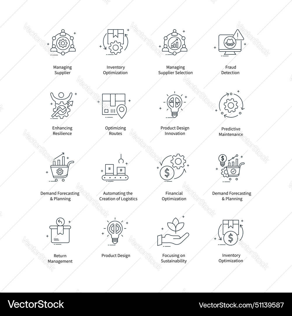 Generative ai supply chain icon design set Vector Image