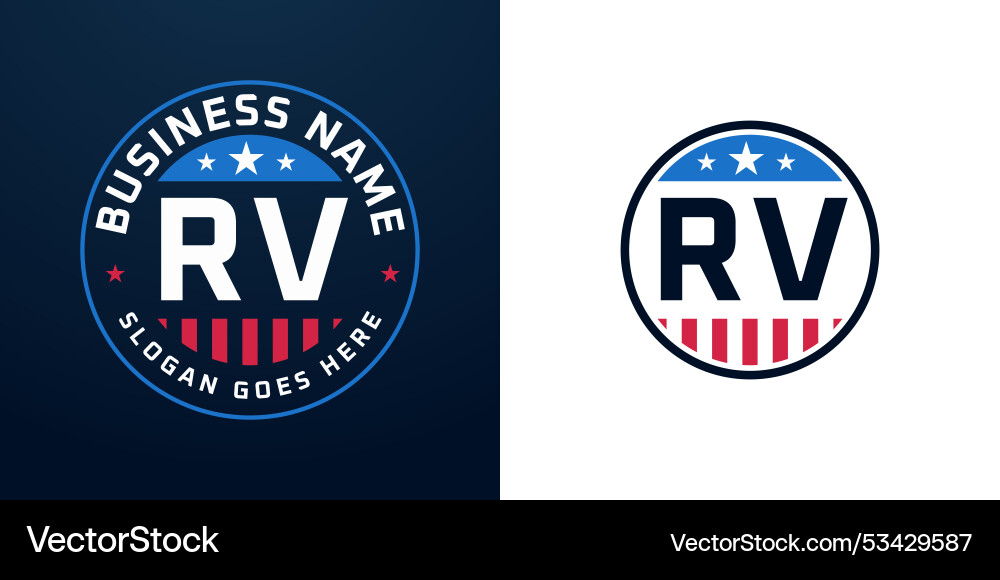 Patriotic rv logo design letter rv logo with Vector Image