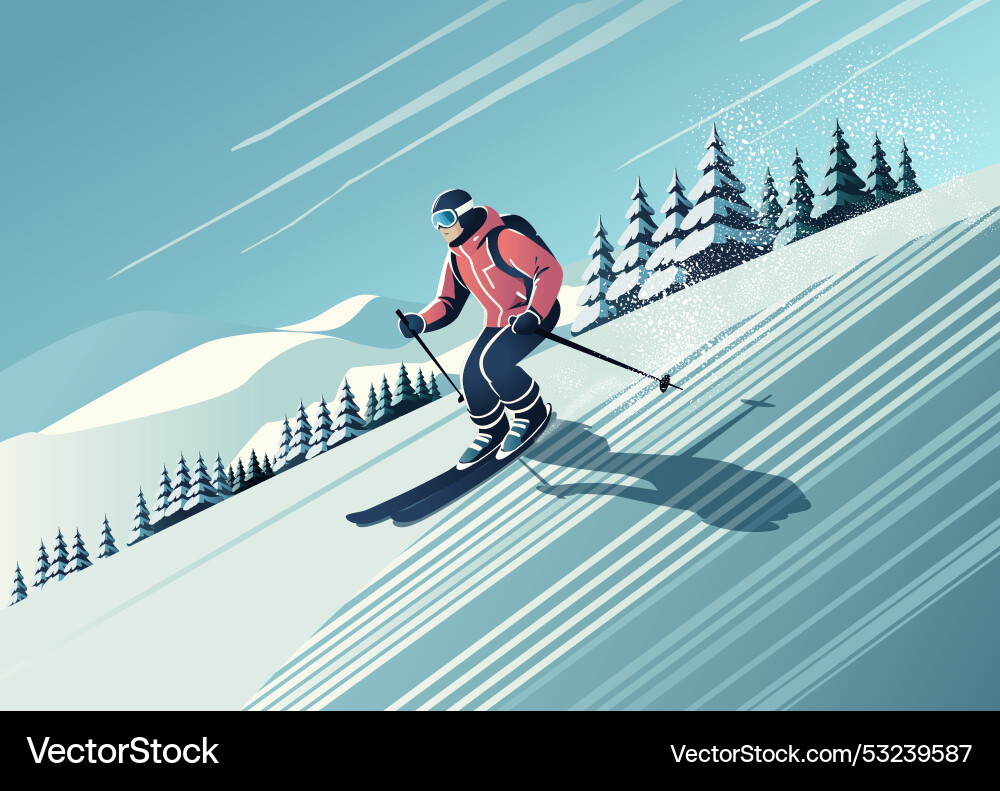 Skiing adventure on a snowy slope Royalty Free Vector Image