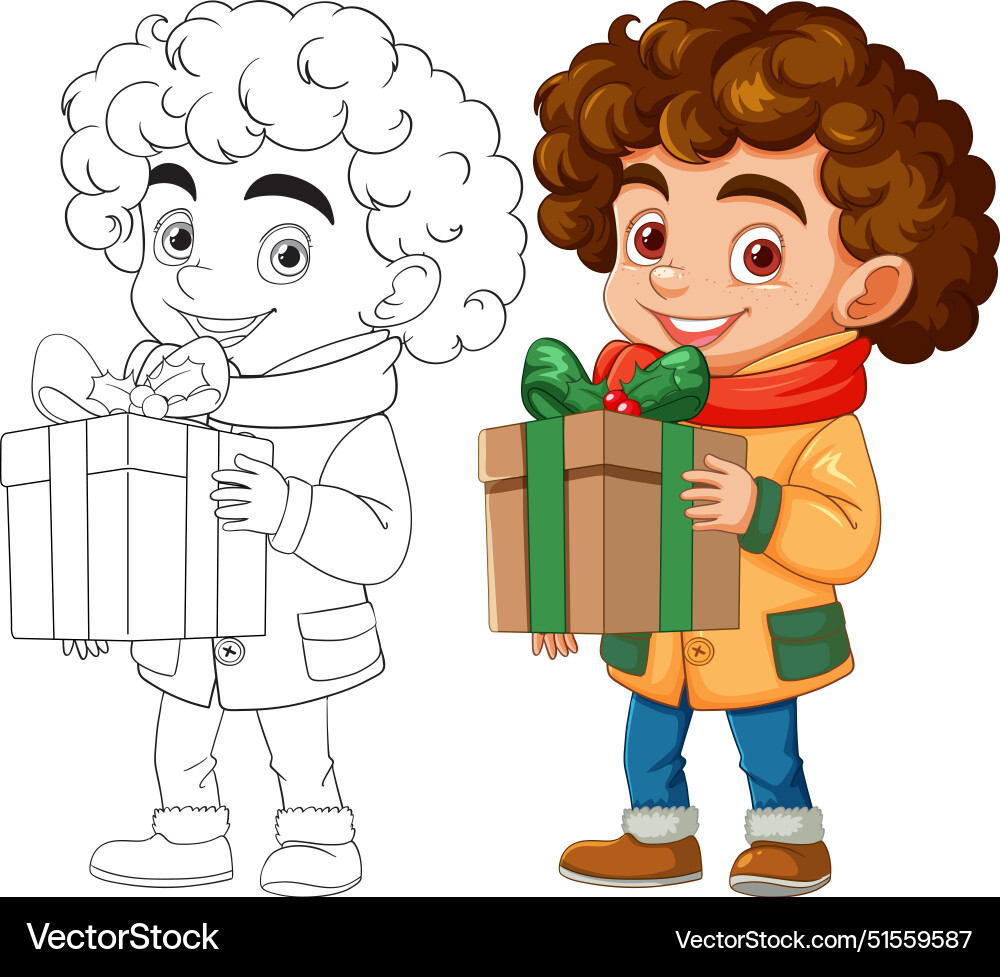 Smiling boy with a wrapped present Royalty Free Vector Image