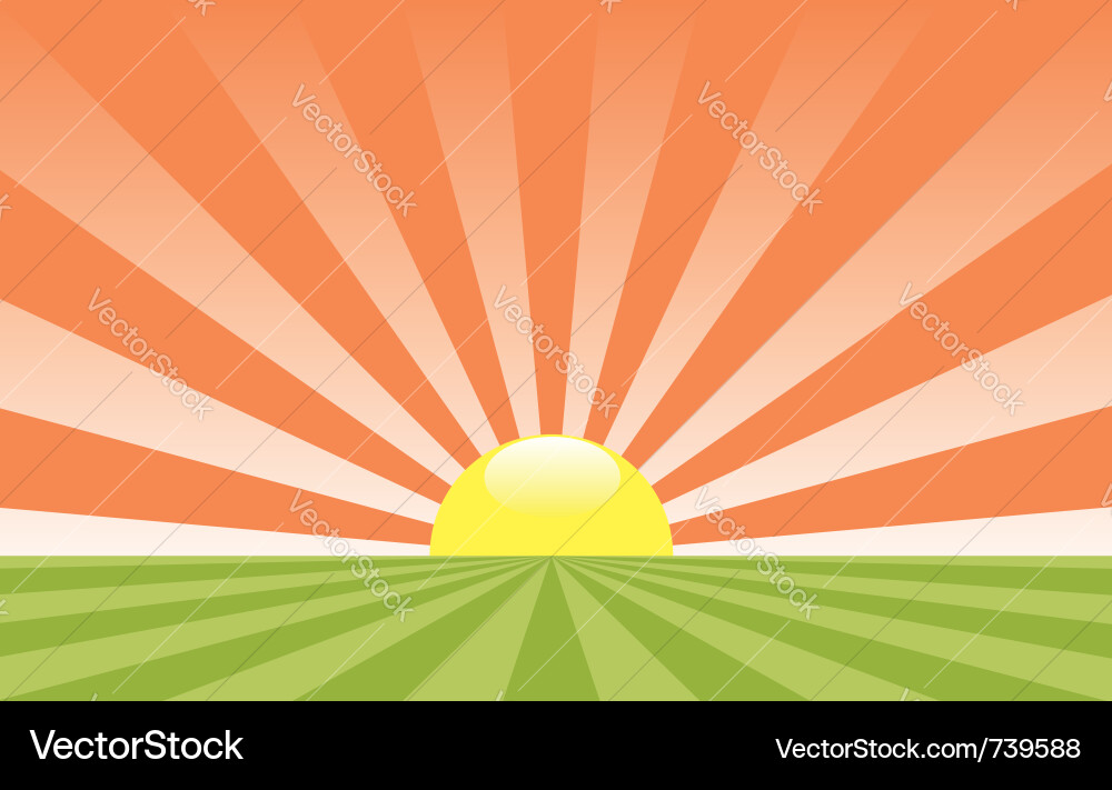 Abstract rural landscape with rising sun Vector Image