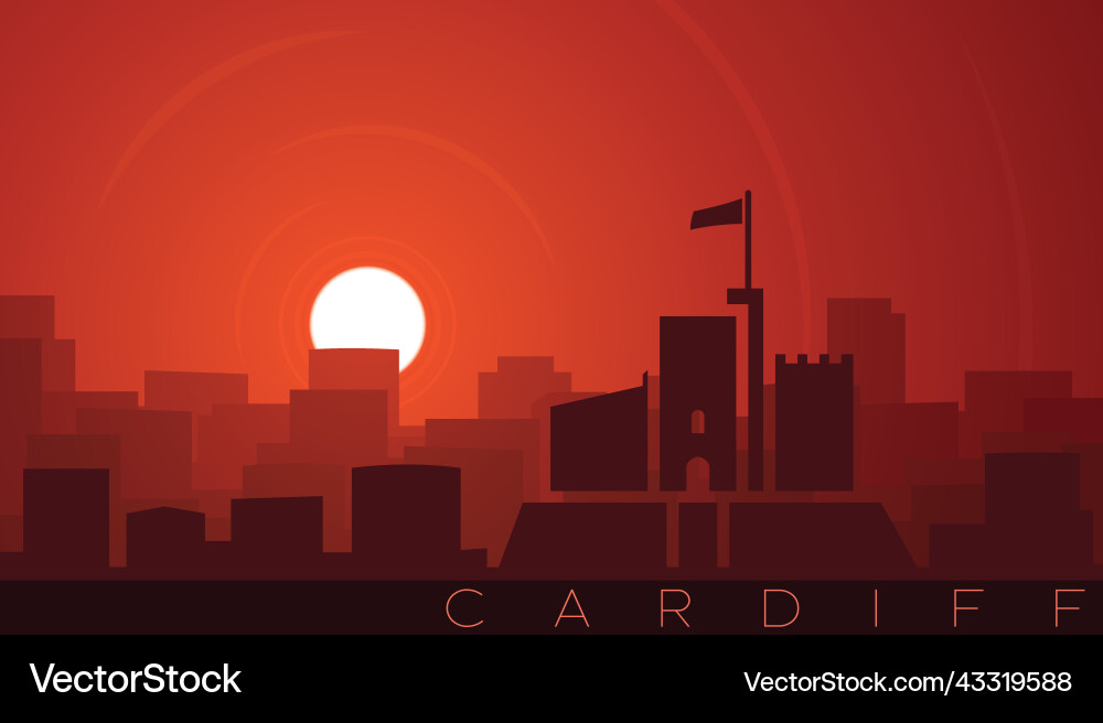 Cardiff low sun skyline scene Royalty Free Vector Image