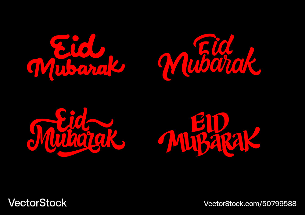 Eid mubarak red color handwritten lettering set Vector Image