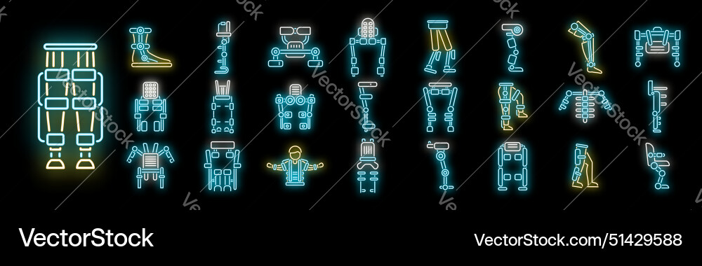 Exoskeleton icons set neon Royalty Free Vector Image