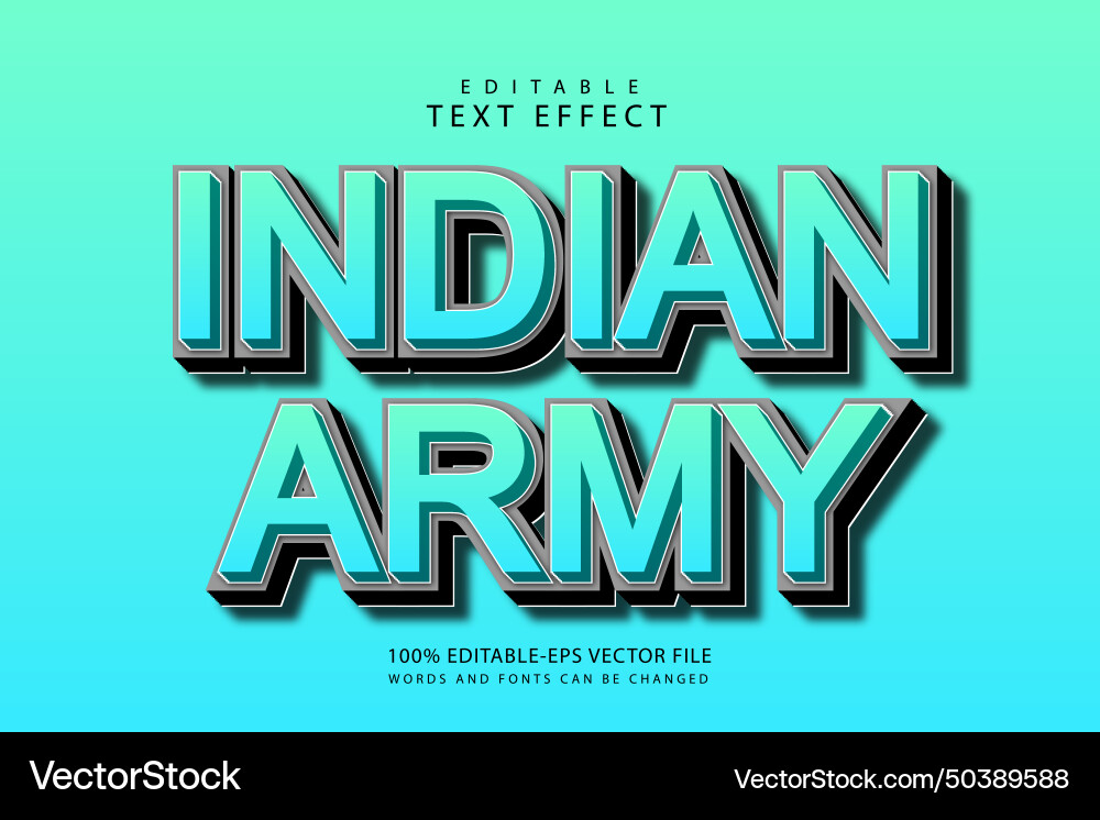 Indian army editable text effect 3 dimension Vector Image