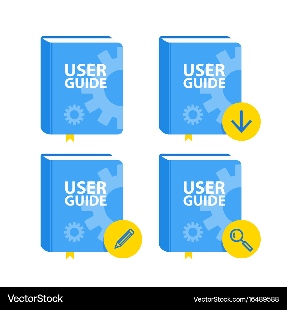 User guide book download icon set flat Royalty Free Vector User guide book download icon set flat Royalty Free Vector