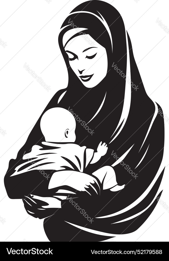 Wrapped in love modest hijab mom and baby Vector Image