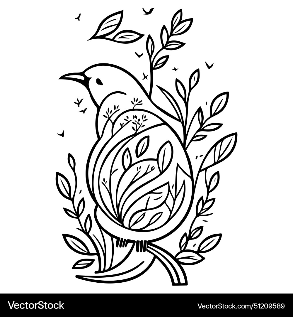Bird flower sketch hand draw Royalty Free Vector Image