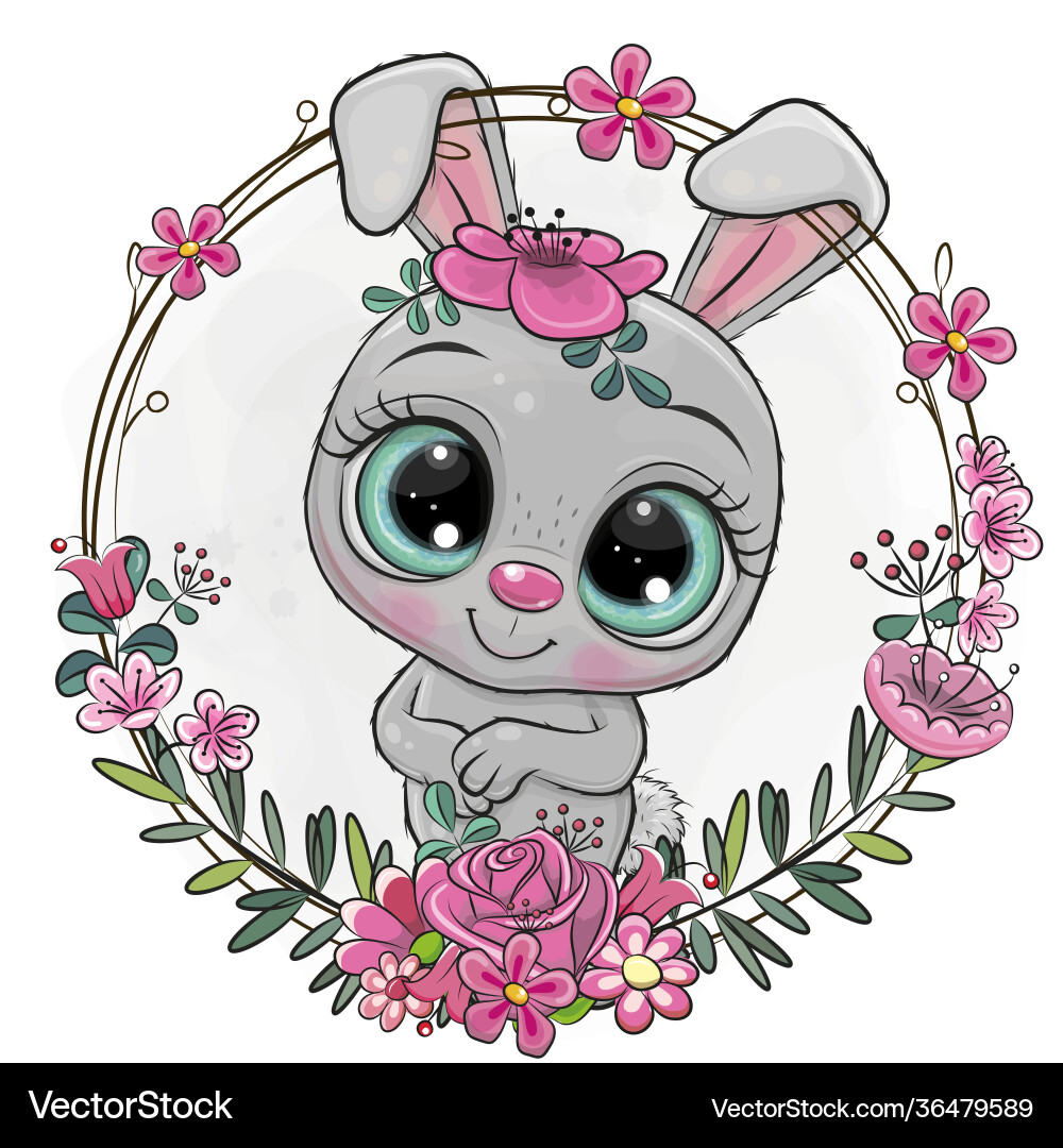 Cartoon rabbit in a flowers frame Royalty Free Vector Image