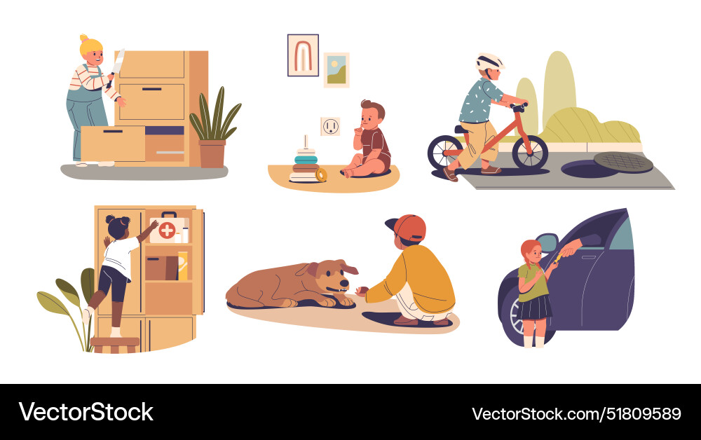 Children in potentially dangerous situations Vector Image