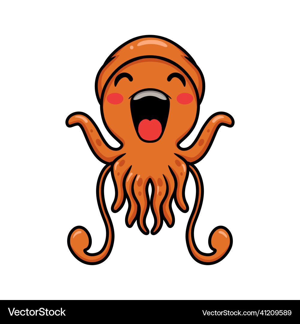 Cute little squid cartoon laughing Royalty Free Vector Image