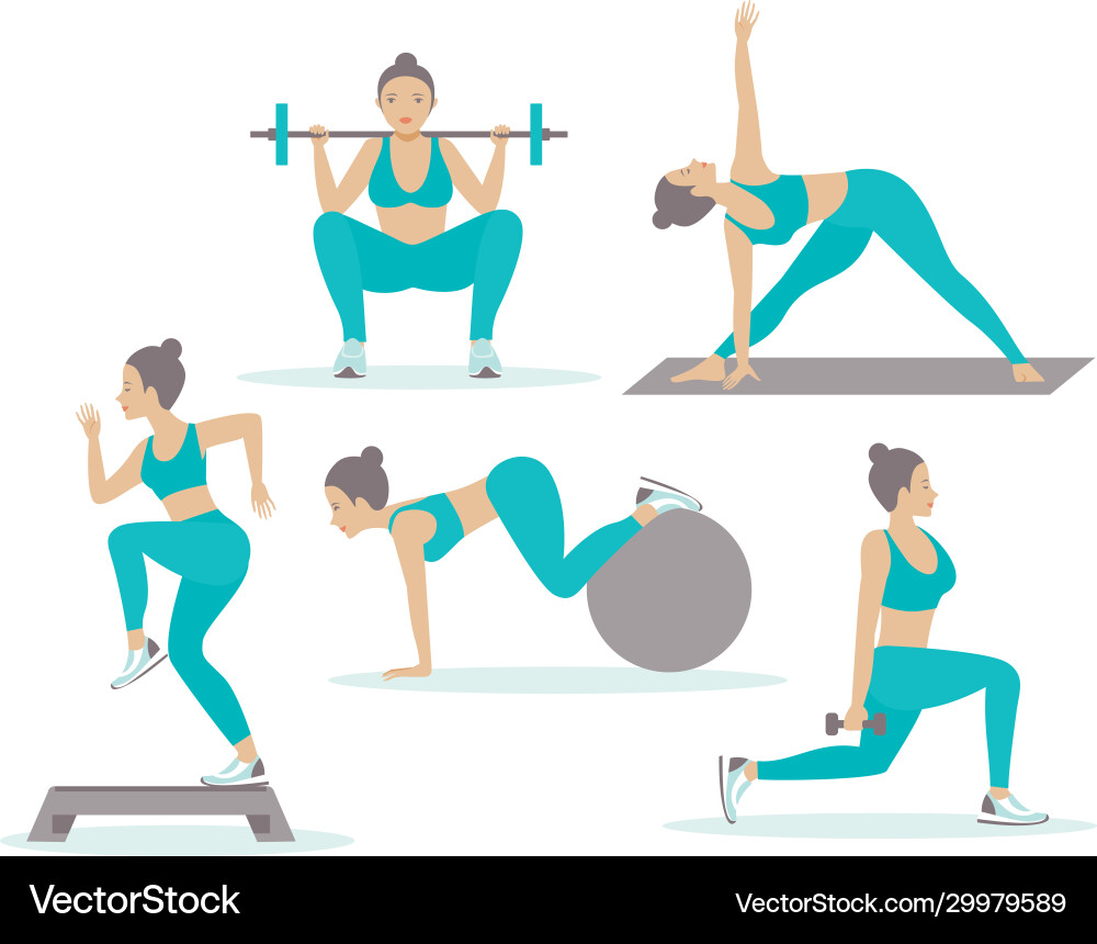 Female workout set Royalty Free Vector Image - VectorStock