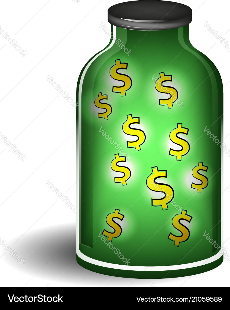Glass jar with shiny dollar signs Royalty Free Vector Image