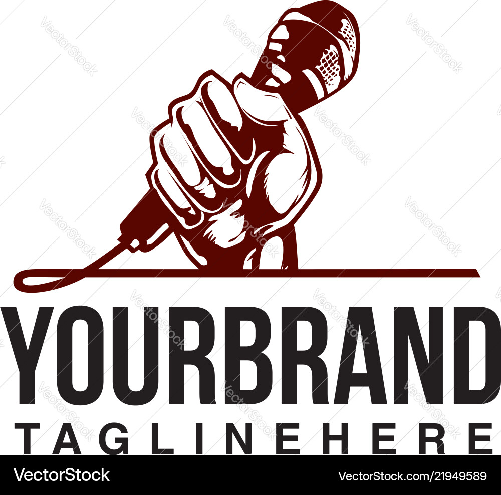 Hand holding a microphone logo design Royalty Free Vector