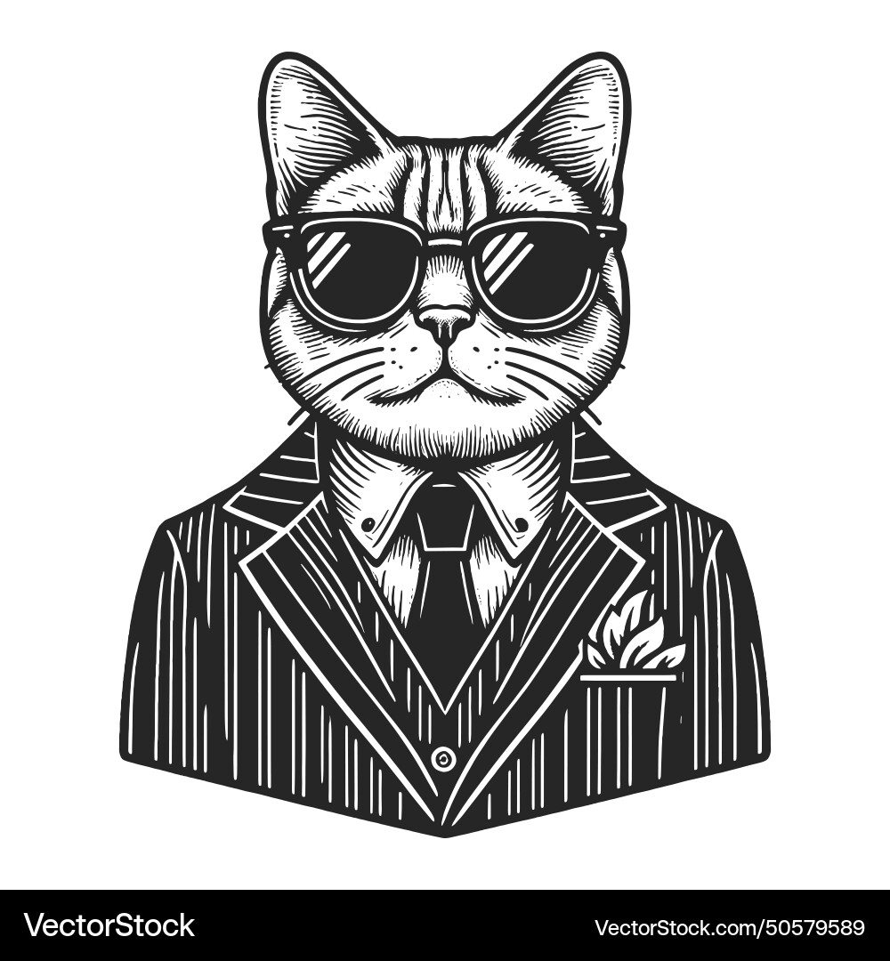 Mafia cat suit sketch Royalty Free Vector Image