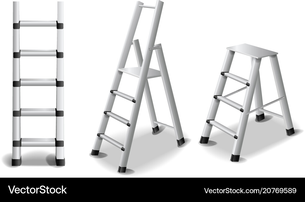 Metal Step Ladders - Realistic Set Royalty Free Vector Image