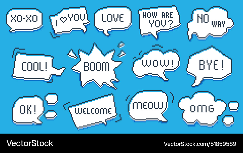 Pixel bubbles message retro comic chat bubble Vector Image