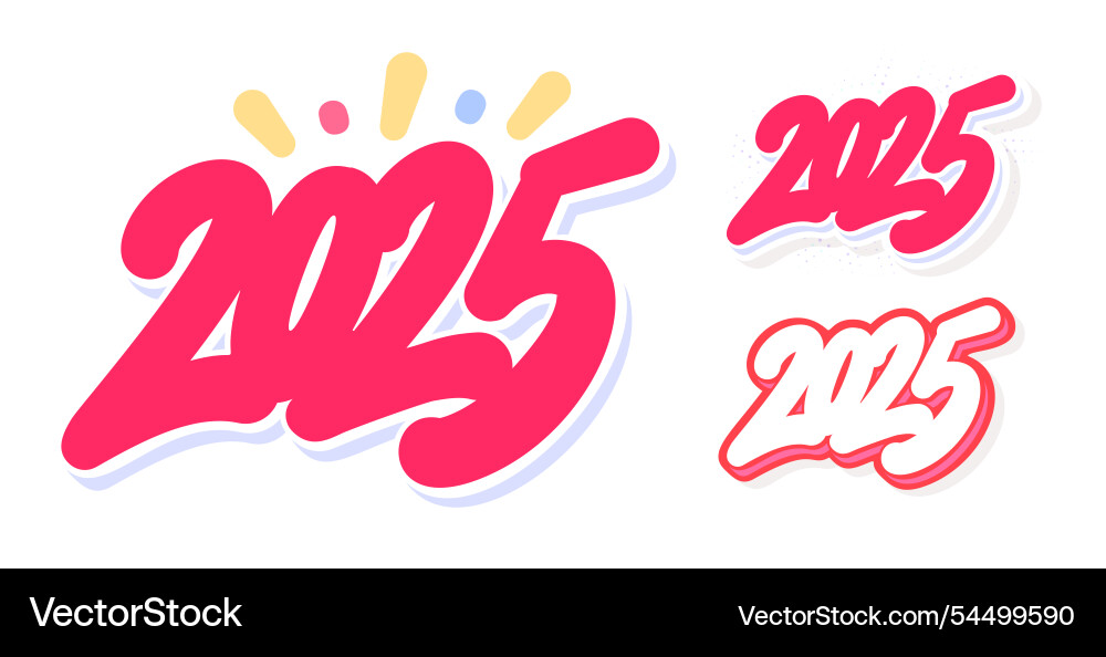 2025 handwritten typography three design Vector Image