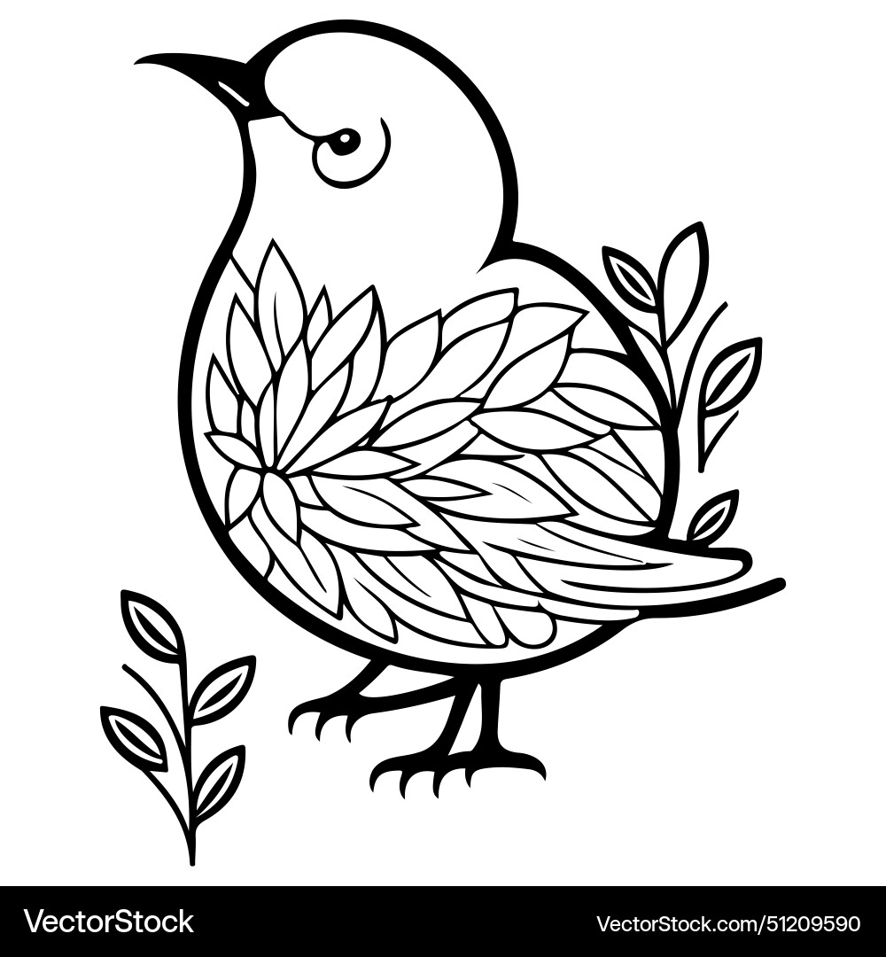 Bird flower sketch hand draw Royalty Free Vector Image