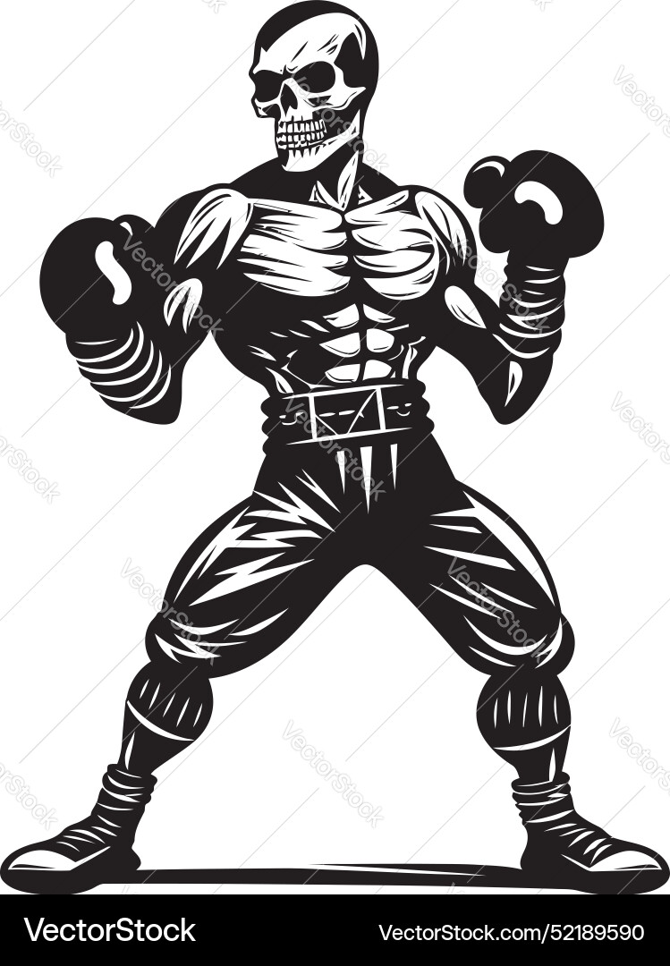 Haunted brawl skeleton boxer black logo bone Vector Image