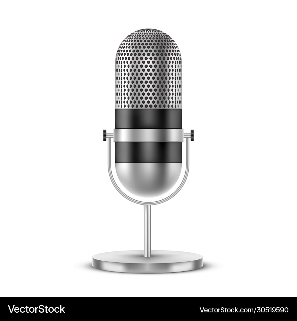 Retro microphone silver metal 3d realistic Vector Image